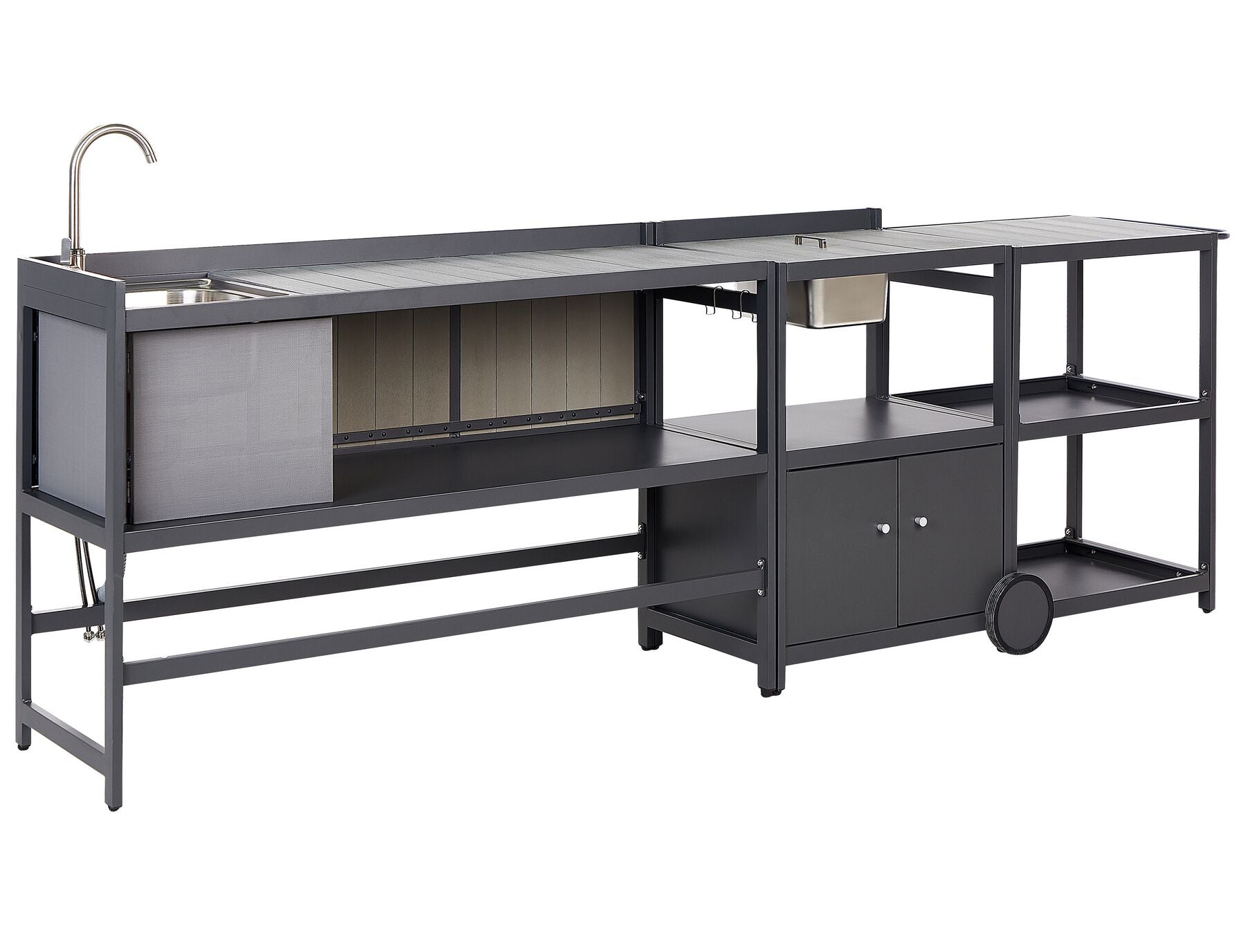 Ortisei 3 Piece Outdoor Kitchen Island with Trolley and Cabinet Set wi ...