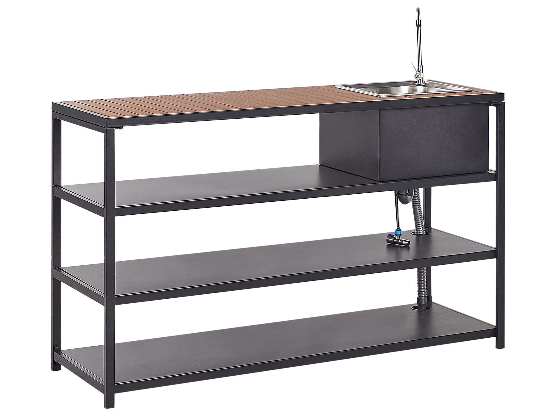 Avetrana Steel Outdoor Kitchen Island with Sink Black and Light Wood ...
