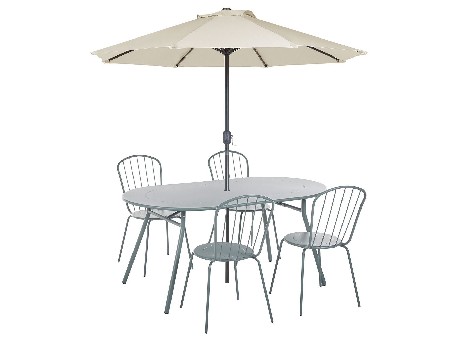Calvi Garden Dining Set 4 Seater with Parasol Metal Light Blue – SOOXOS ...