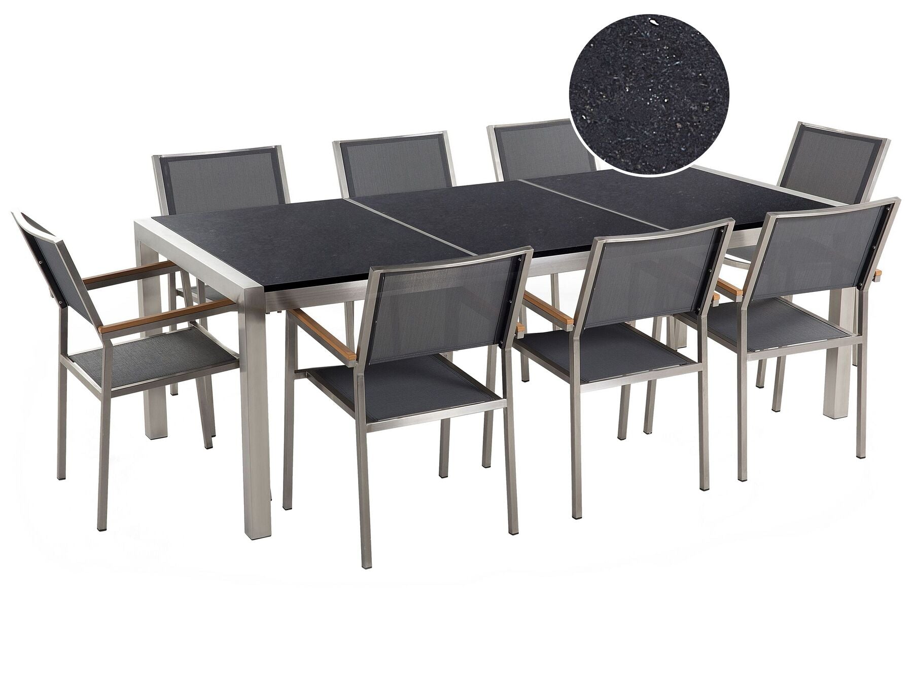 Grosseto Garden Dining Set 8 Seater Triple Plate Granite Polished Blac ...