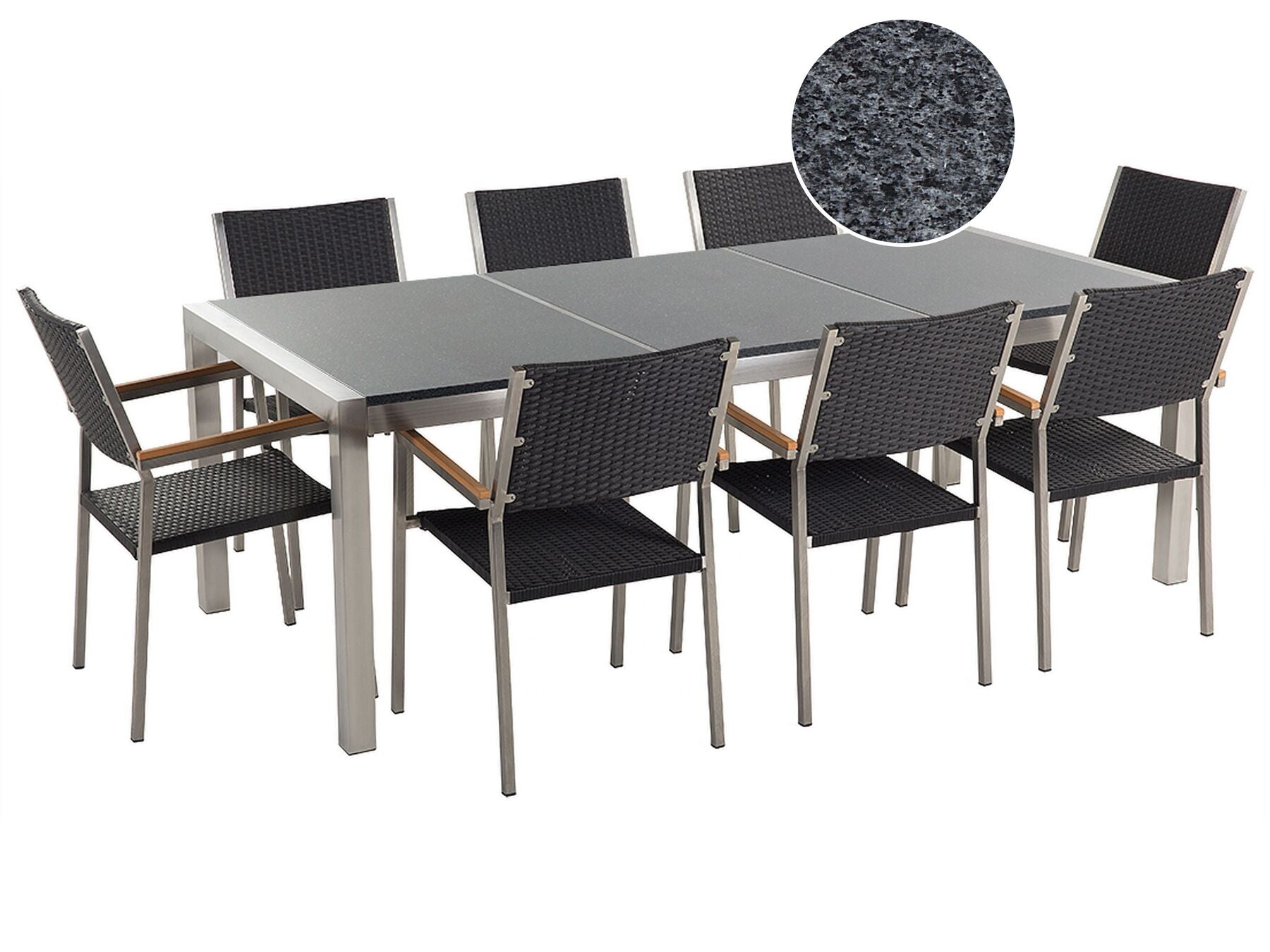 Grosseto Garden Dining Set 8 Seater Triple Plate Granite Polished Blac ...