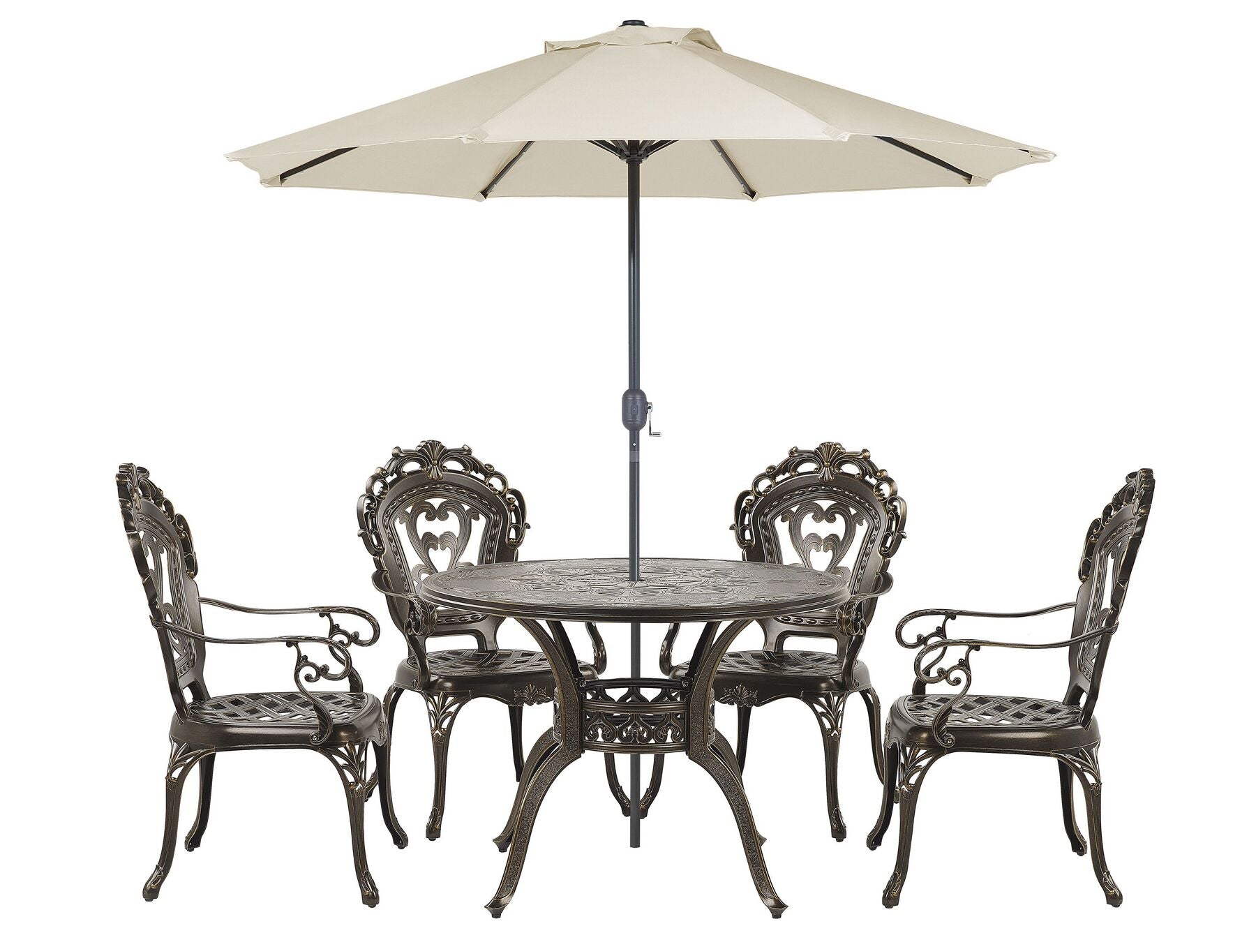 Sapri Garden Dining Set 4 Seater with Parasol Metal Dark Brown – SOOXOS ...