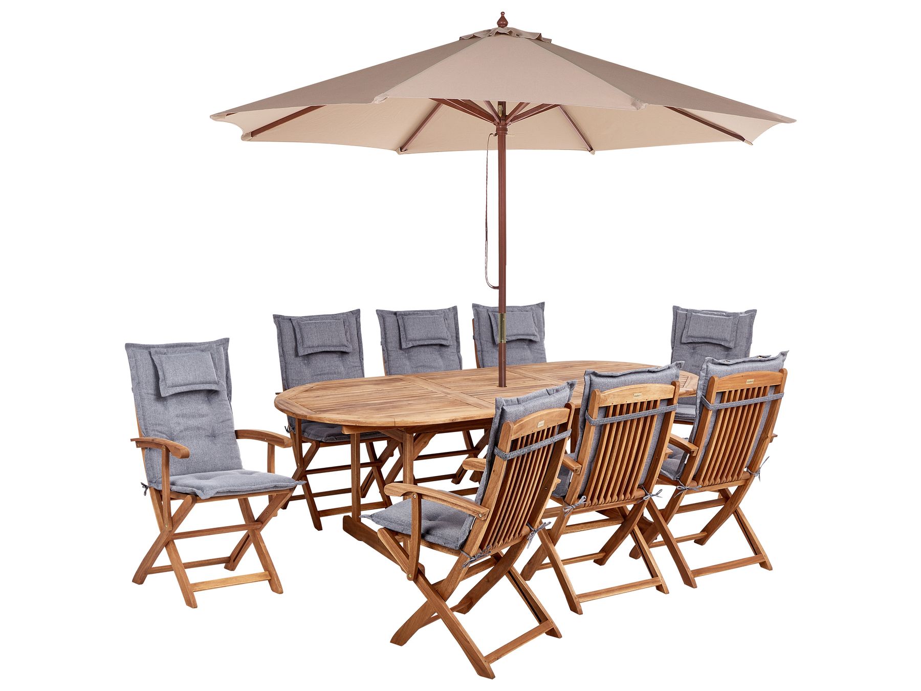 Maui II Garden Dining Set 8 Seater with Parasol Acacia Wood Grey ...